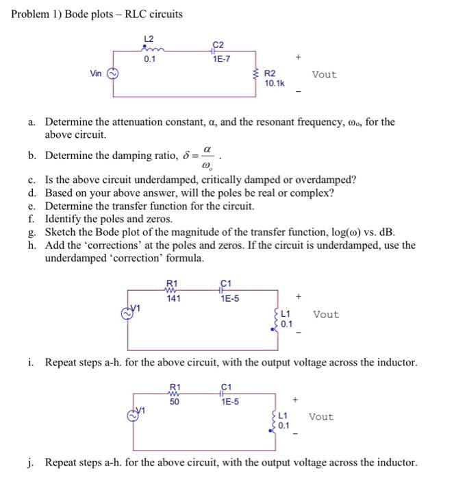 Solved Problem 1) Bode plots - RLC circuits L2 0.1 1E-7 Vin | Chegg.com