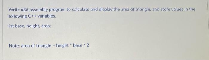 Solved Write x86 assembly program to calculate and display | Chegg.com