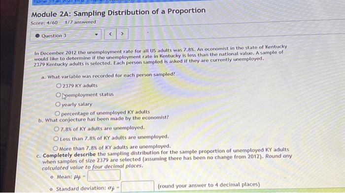 Solved Home > Fall Module 2A: Sampling Distribution of a | Chegg.com