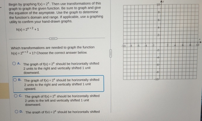 Solved Begin by graphing f(x)=2x. ﻿Then use transformations | Chegg.com