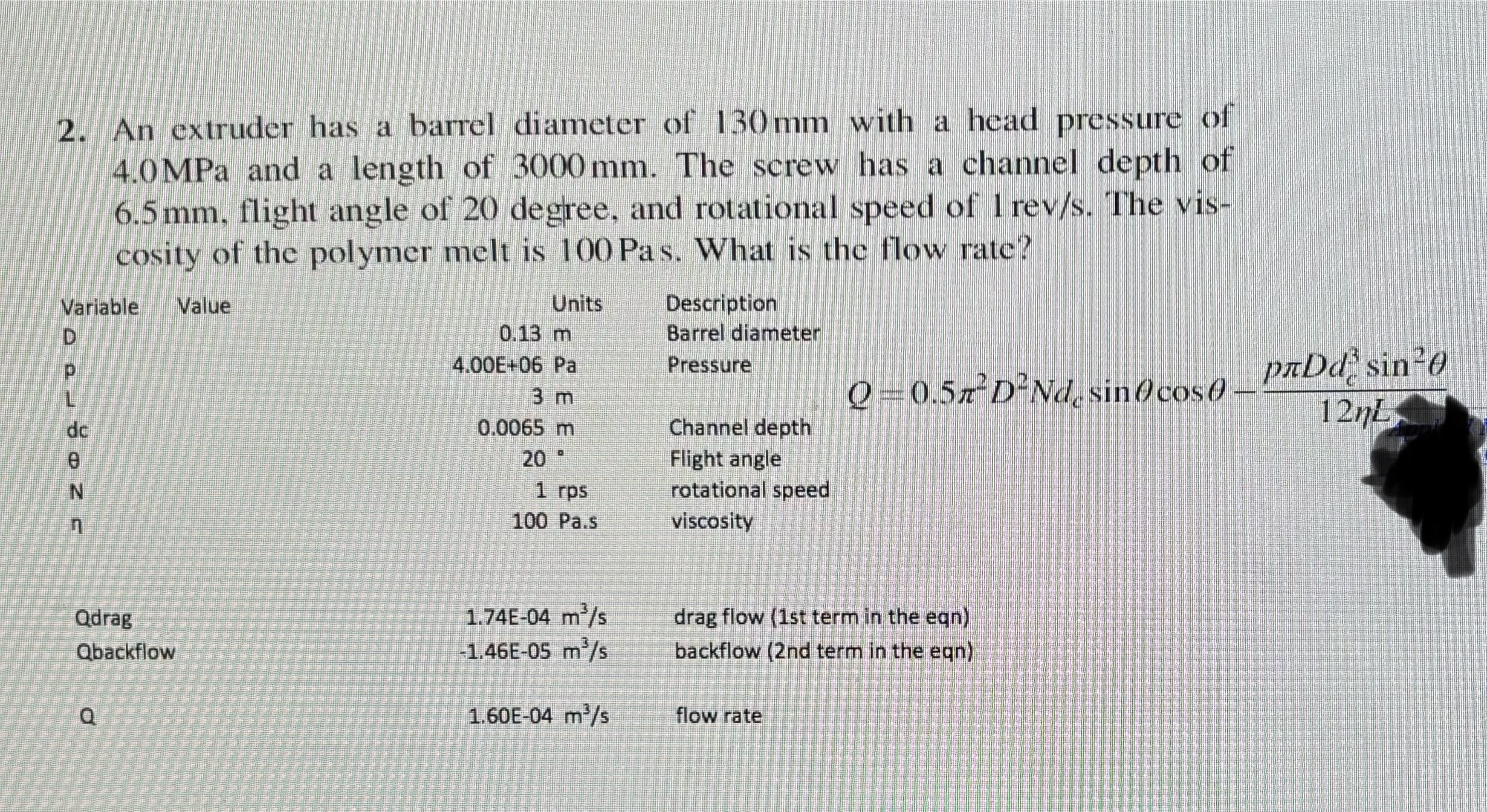 Solved An extruder has a barrel diameter of 130mm ﻿with a | Chegg.com