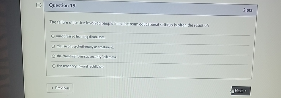 Solved Question 192 ﻿ptsThe failure of justice-involved | Chegg.com