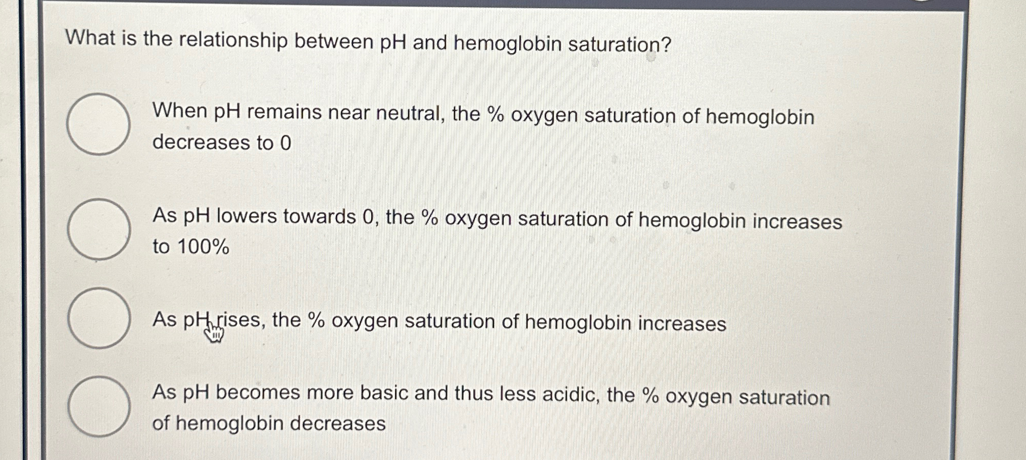 Solved What is the relationship between pH ﻿and hemoglobin | Chegg.com