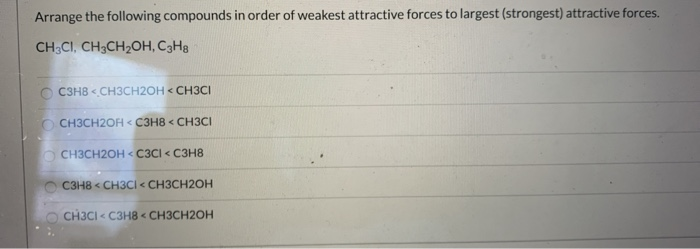 Solved Arrange the following compounds in order of weakest | Chegg.com