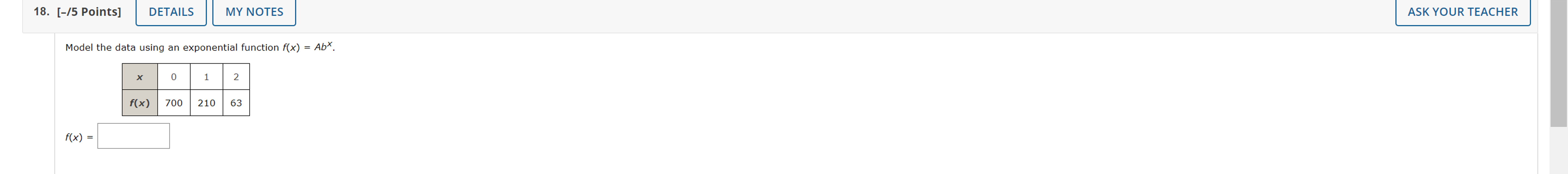 Solved Model the data using an exponential function f(x) = | Chegg.com