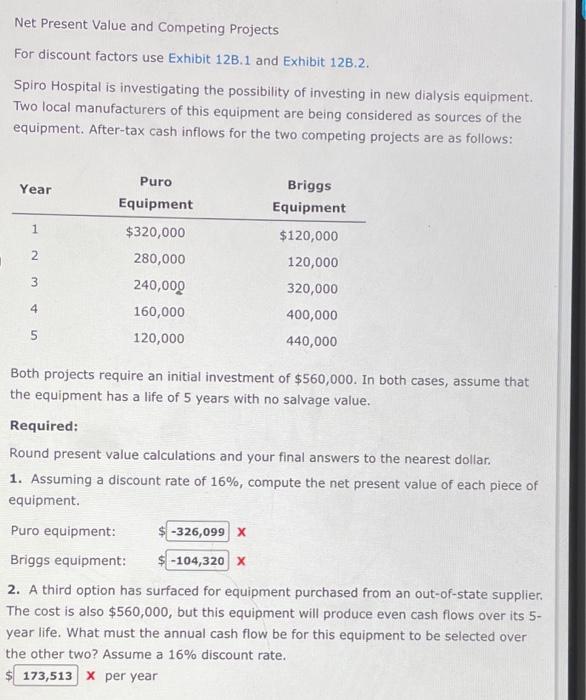 Solved Net Present Value and Competing Projects For discount | Chegg.com