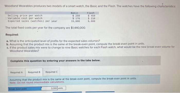 Solved Woodland Wearables produces two models of a smart | Chegg.com