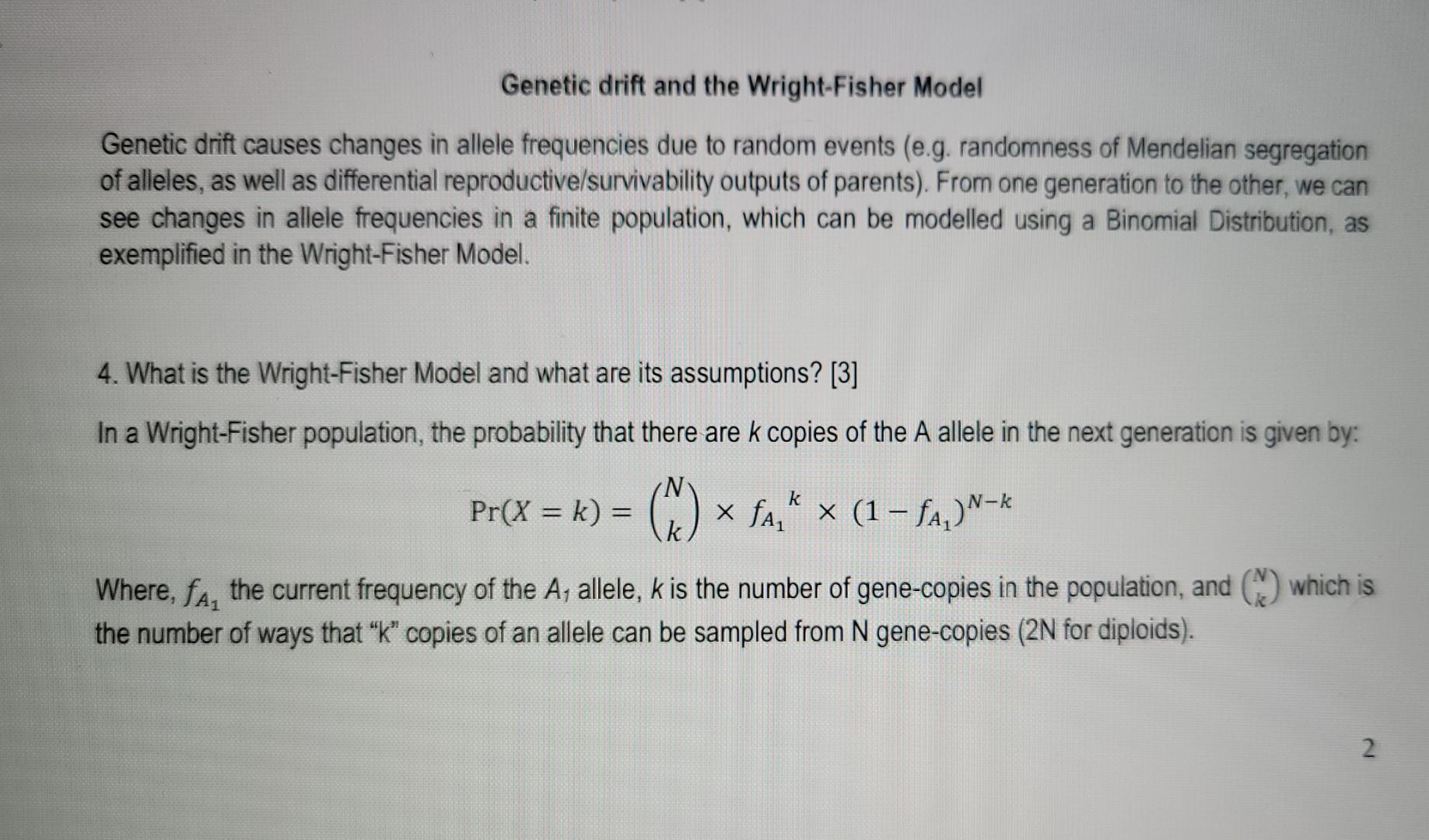 Solved Genetic drift and the Wright-Fisher Model Genetic | Chegg.com