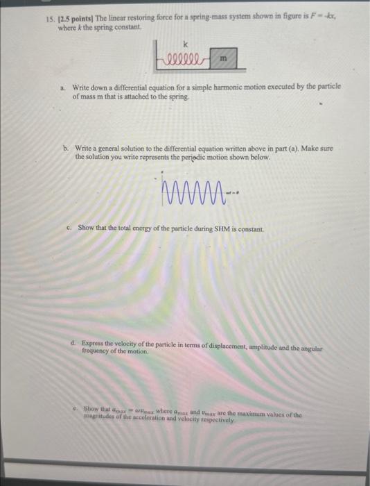 Solved 15 ∣2 5 Points The Linear Restoring Force For A