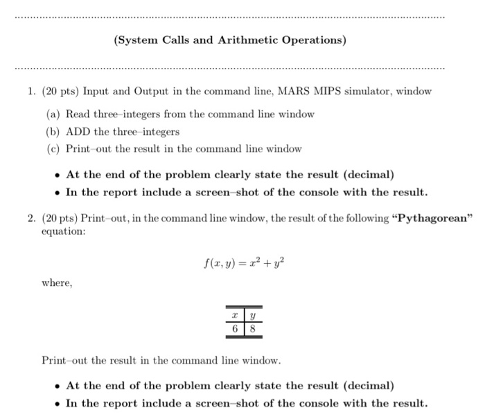 Solved (System Calls and Arithmetic Operations) 1. (20 pts) | Chegg.com
