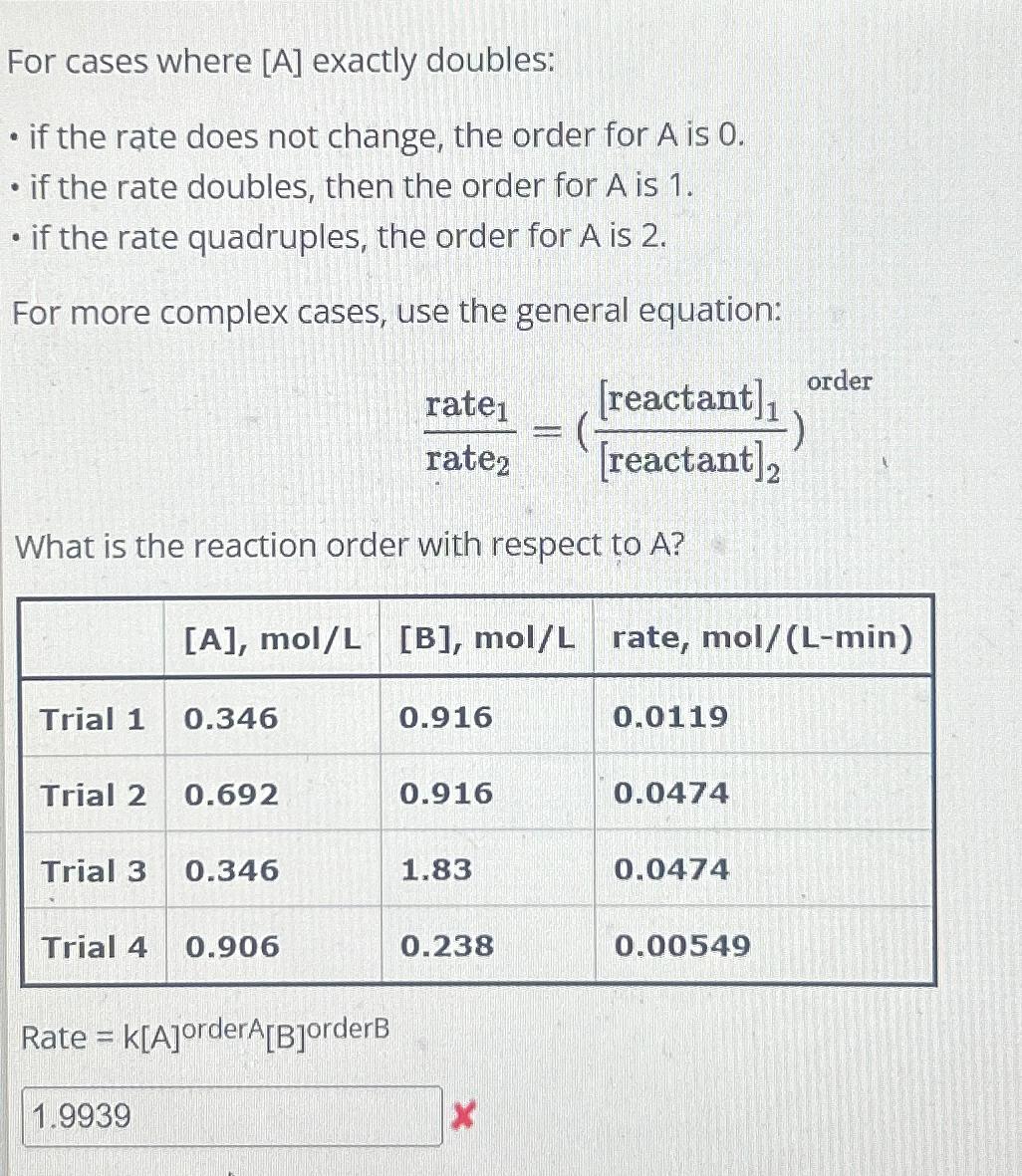 Solved For cases where A exactly doubles:\\nif the rate does | Chegg.com