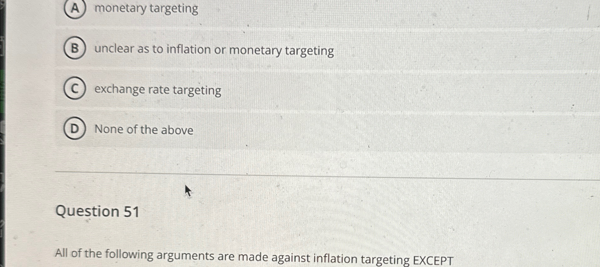 Solved monetary targetingunclear as to inflation or monetary | Chegg.com