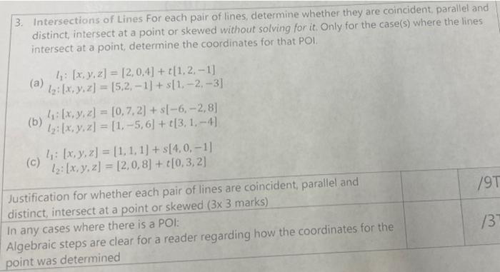 Solved 3. Intersections of Lines For each pair of lines, | Chegg.com