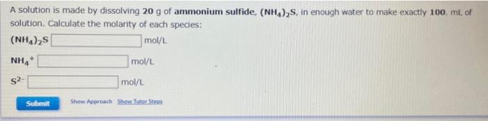 Solved A solution is made by dissolving 20 g of ammonium | Chegg.com