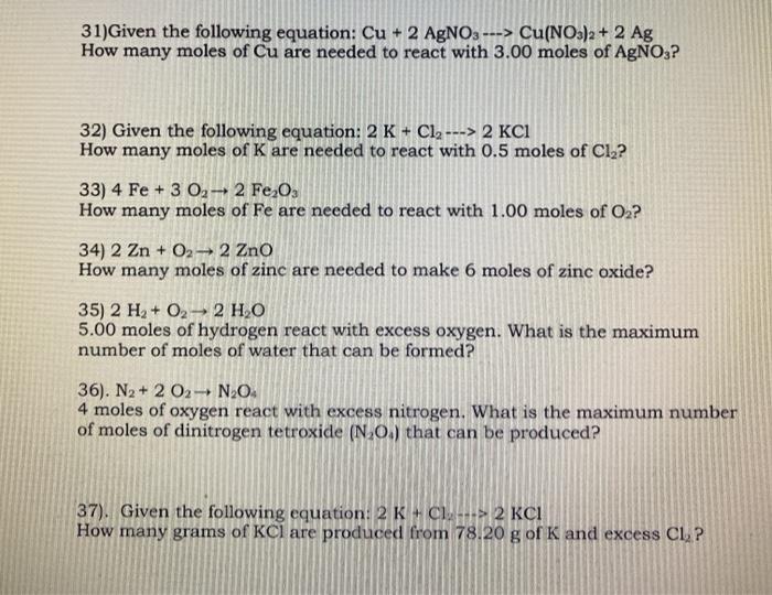 Solved 31)Given the following equation: Cu + 2 AgNO3 ---> | Chegg.com
