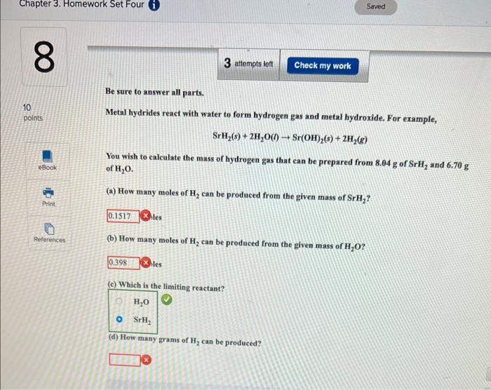 Solved Be sure to answer all parts. Metal hydrides react | Chegg.com