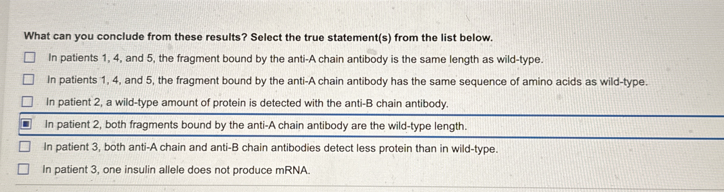 Solved What can you conclude from these results? Select the | Chegg.com