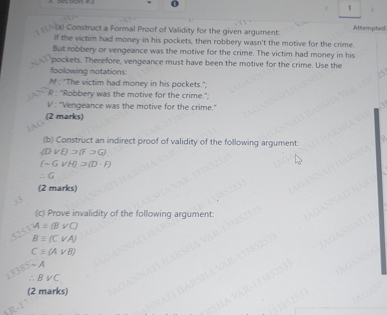 Solved 1(a) ﻿Construct a Formal Proof of Validity for the | Chegg.com