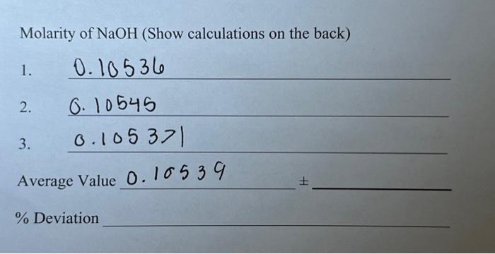 Solved what is the %deviation for the molarity of | Chegg.com