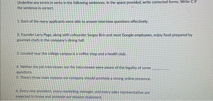 Underline any errors in verbs in the following | Chegg.com