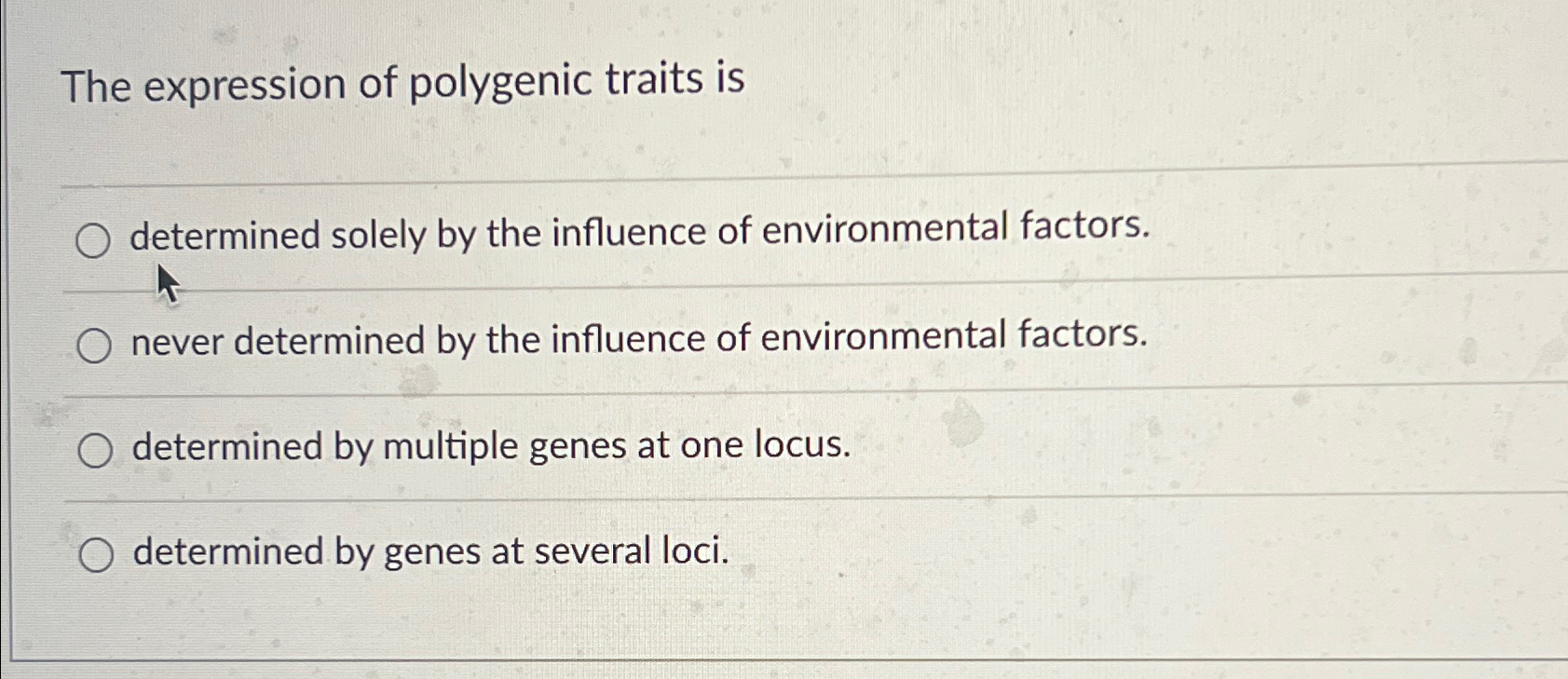 Solved The expression of polygenic traits isdetermined | Chegg.com