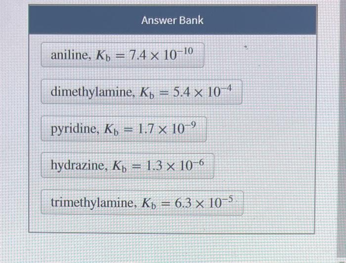 Solved aniline, Kb=7.4×10−10 pyridine, Kb=1.7×10−9 | Chegg.com