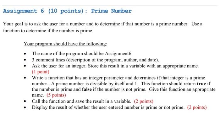 Solved Assignment 6 (10 points): Prime Number Your goal is | Chegg.com