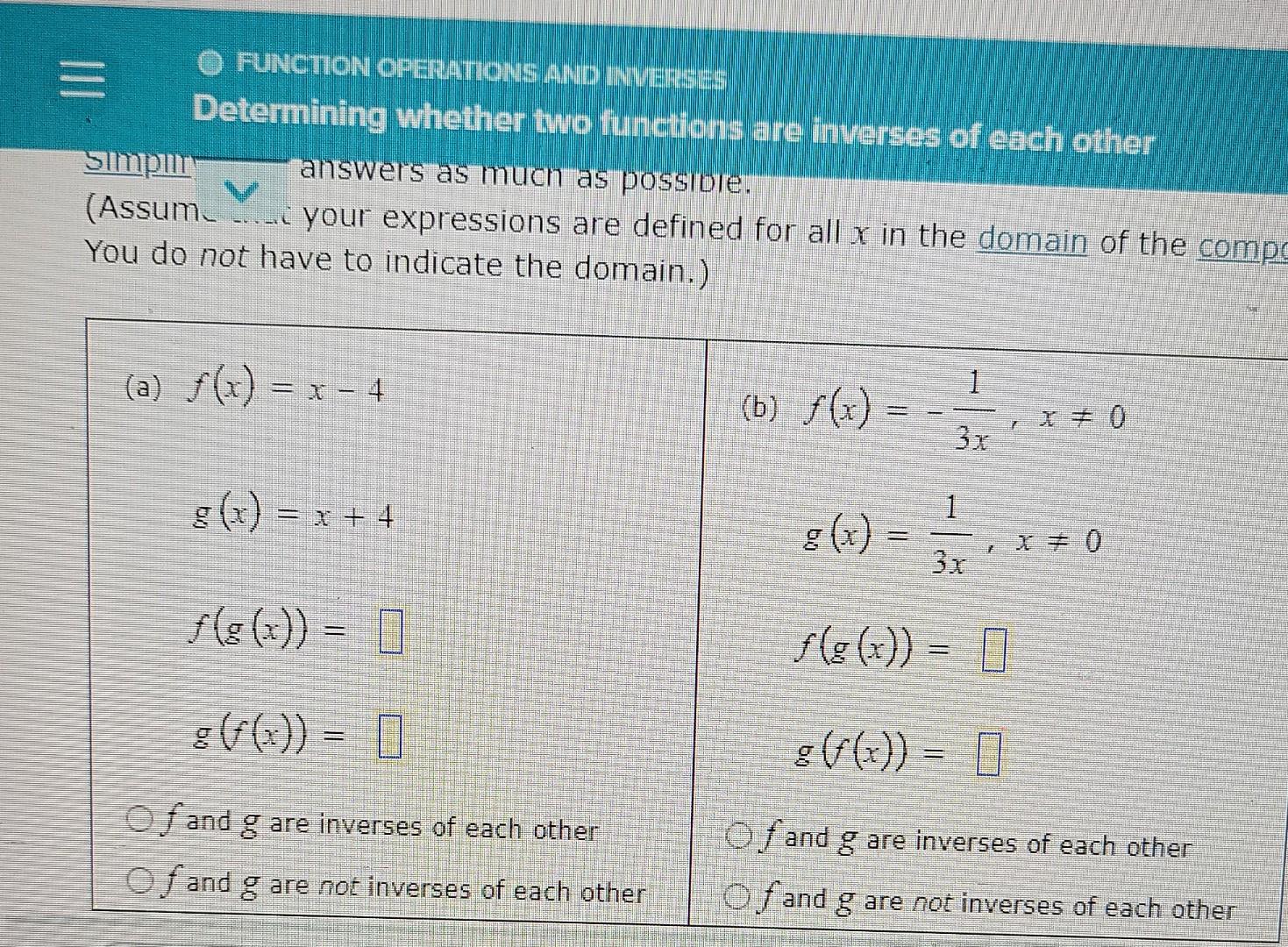 Solved = FUNCTION OPERATIONS AND INVERSES Determining | Chegg.com Solved = FUNCTION OPERATIONS AND INVERSES Determining | Chegg.com