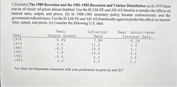 Solved 1.[8 points] The 1980 Recession and the 1981-1982 | Chegg.com