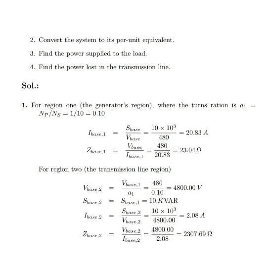 Solved The Per-Unit System To simplify the analysis of power | Chegg.com