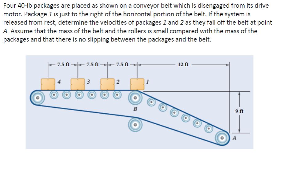 Solved Four 40-lb packages are placed as shown on a conveyor | Chegg.com