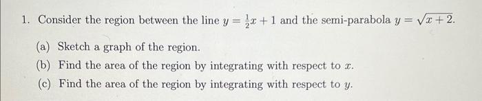 Solved 1. Consider the region between the line y=21x+1 and | Chegg.com