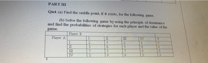 Solved PART III Qn4. (a) Find the saddle point, if it | Chegg.com