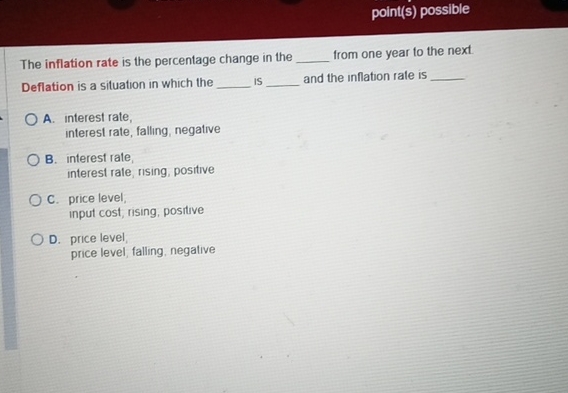 Solved point(s) ﻿possibleThe inflation rate is the | Chegg.com