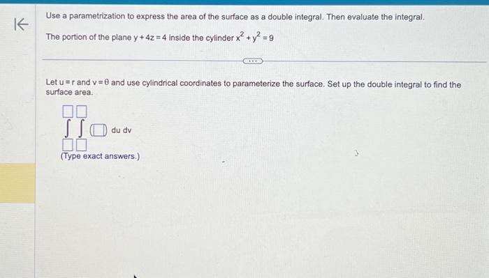 Solved Use a parametrization to express the area of the | Chegg.com