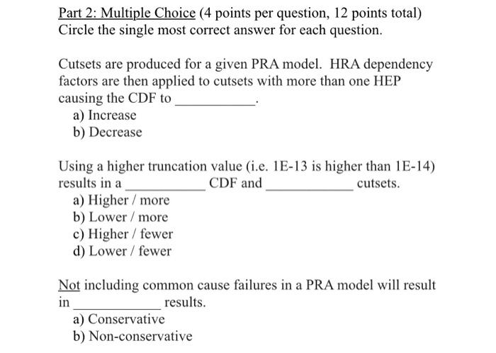 Solved Part 2: Multiple Choice (4 points per question, 12 | Chegg.com
