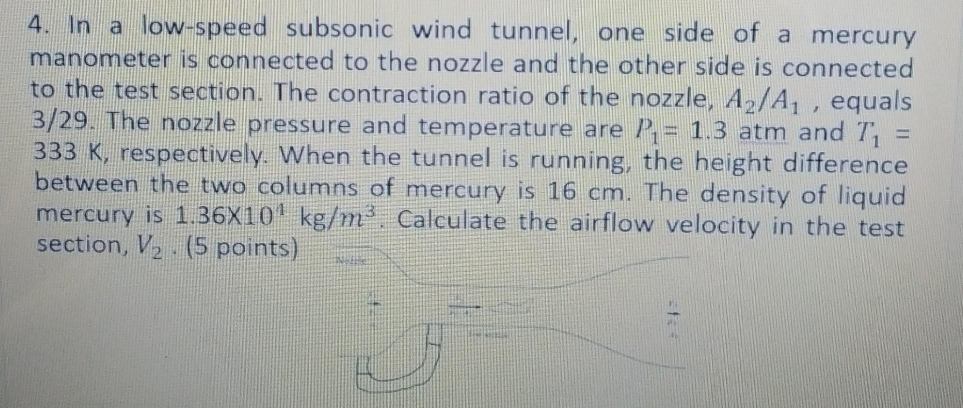 Solved 4. In a low-speed subsonic wind tunnel, one side of a | Chegg.com