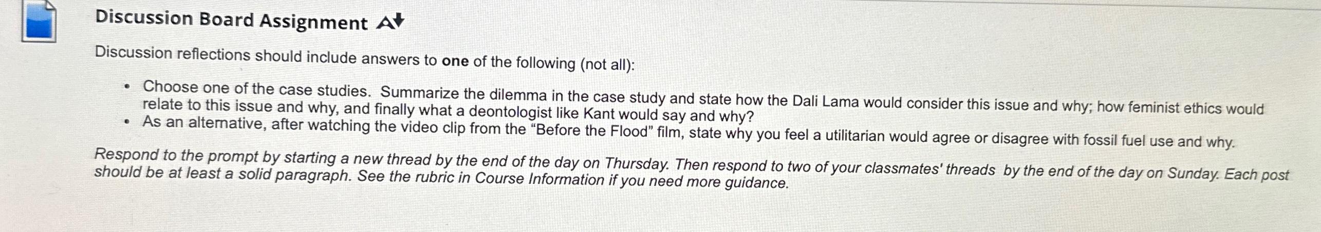 Solved Discussion Board Assignment\\nDiscussion reflections | Chegg.com