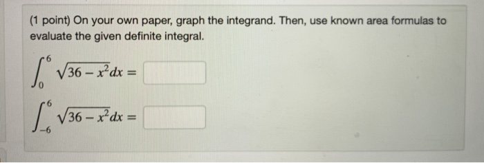 Solved (1 point) On your own paper, graph the integrand. | Chegg.com