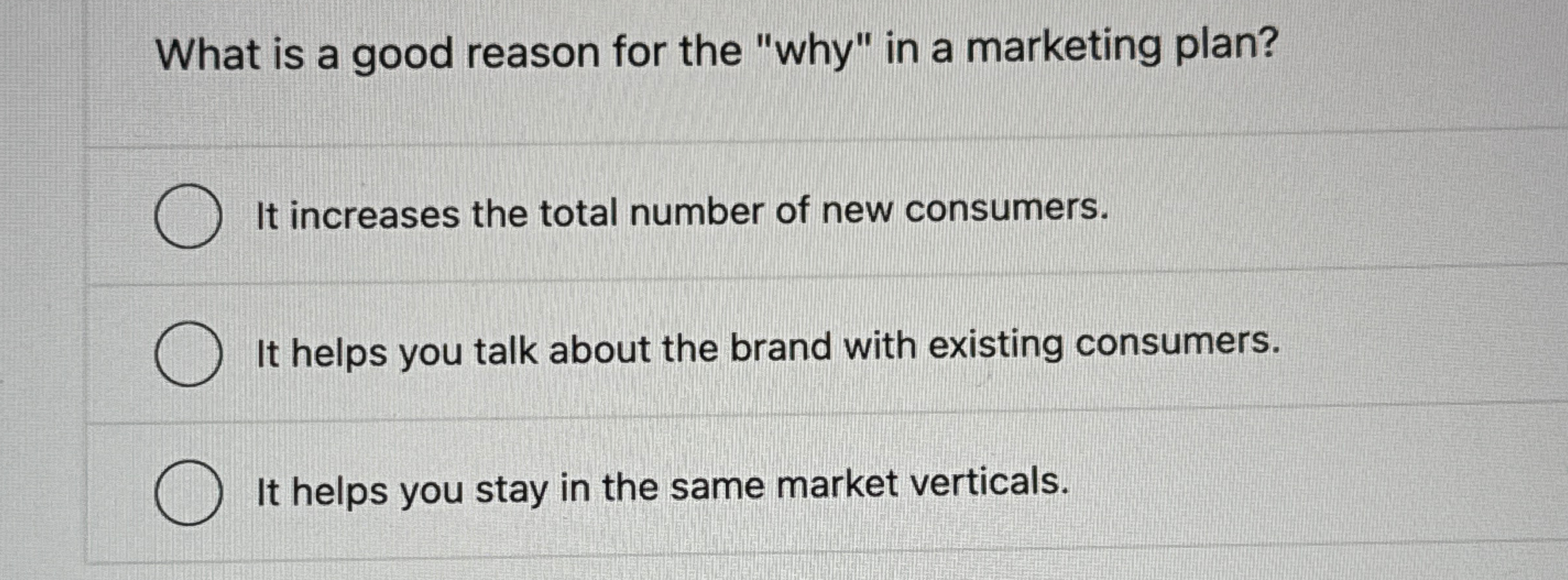 Solved What is a good reason for the "why" in a marketing | Chegg.com
