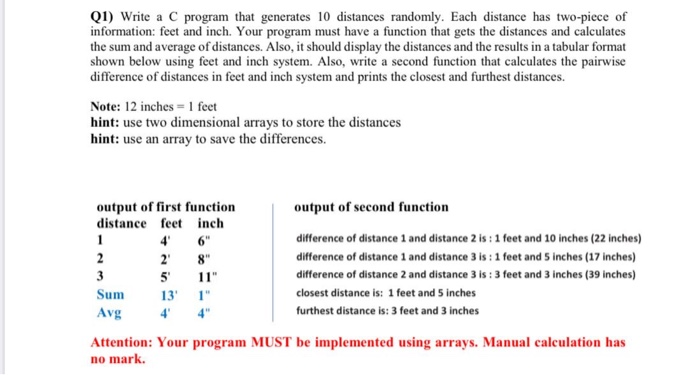 Solved (1) Write a C program that generates 10 distances | Chegg.com