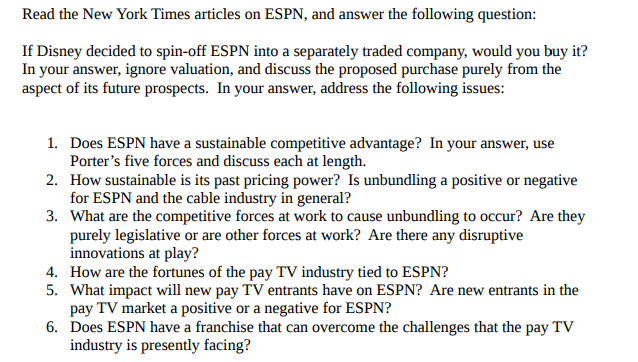 Solved Read the New York Times articles on ESPN, and answer | Chegg.com