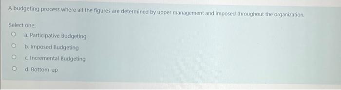 Solved A budgeting process where all the figures are | Chegg.com