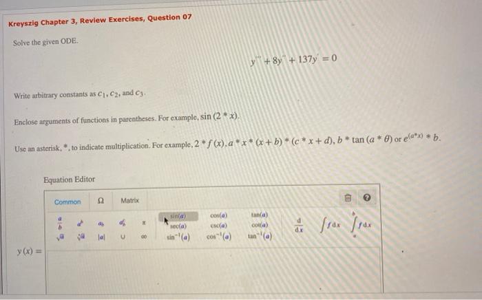 Solved Kreyszig Chapter 3, Review Exercises, Question 07 | Chegg.com