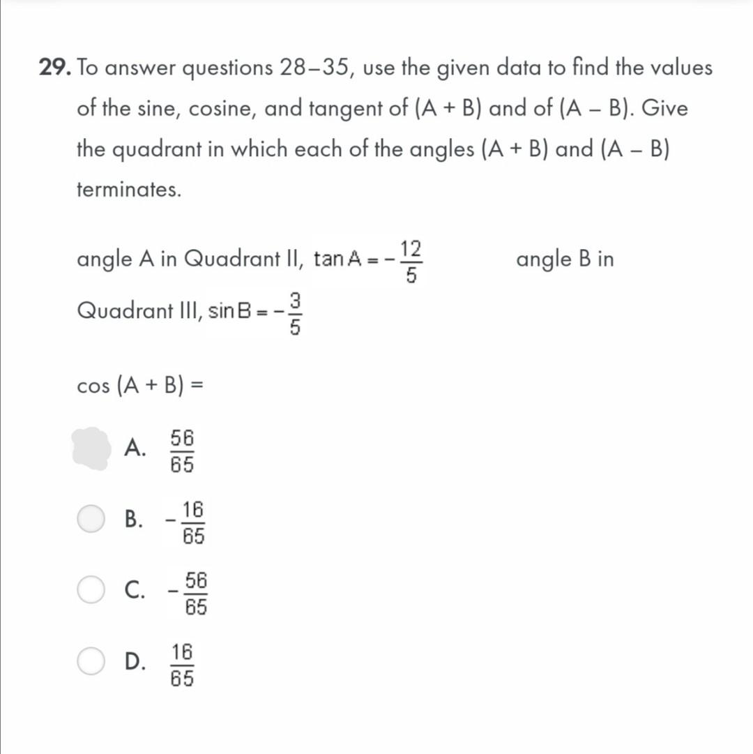 Solved Why tan A -12/5=112.62 degrees and; Why sin B | Chegg.com