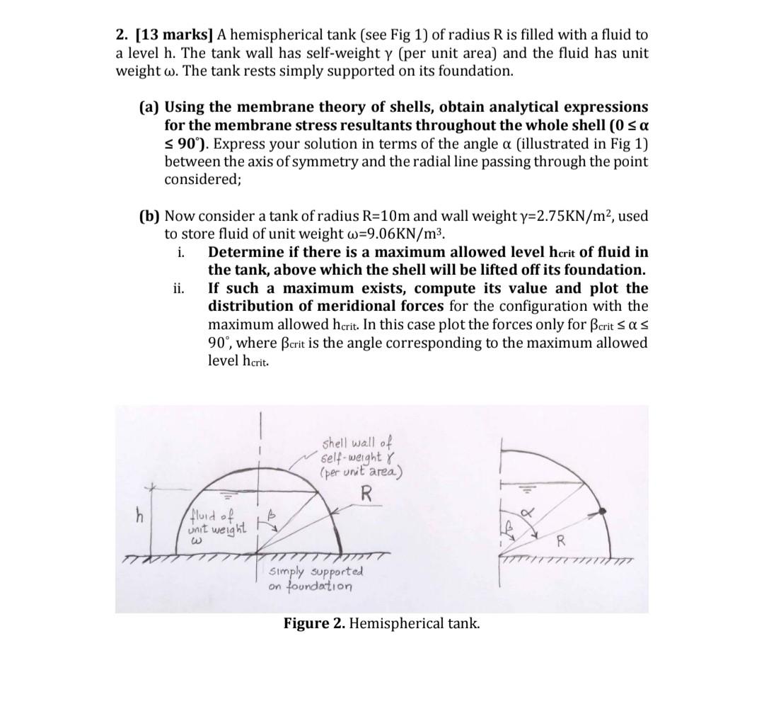 Solved 2. [13 marks] A hemispherical tank (see Fig 1 ) of | Chegg.com