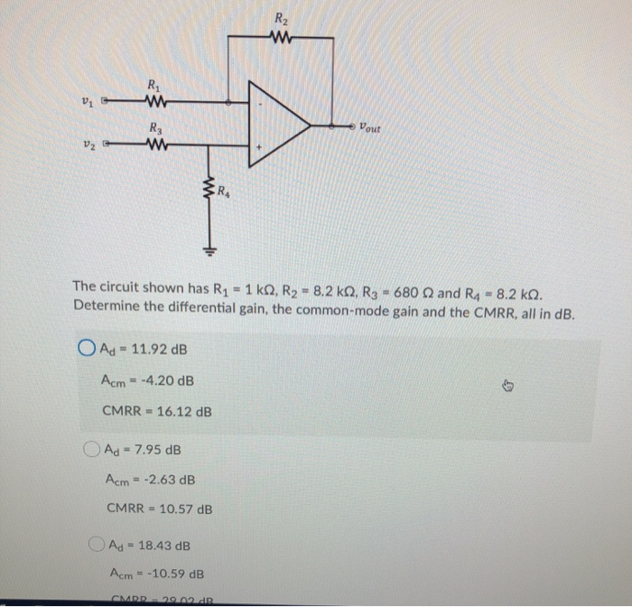 Solved R2 Vout R3 and R4 8.2 kQ The circuit shown has R1 1 | Chegg.com