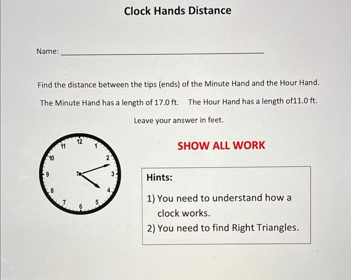 Solved Clock Hands Distance Name: Find the distance between | Chegg.com