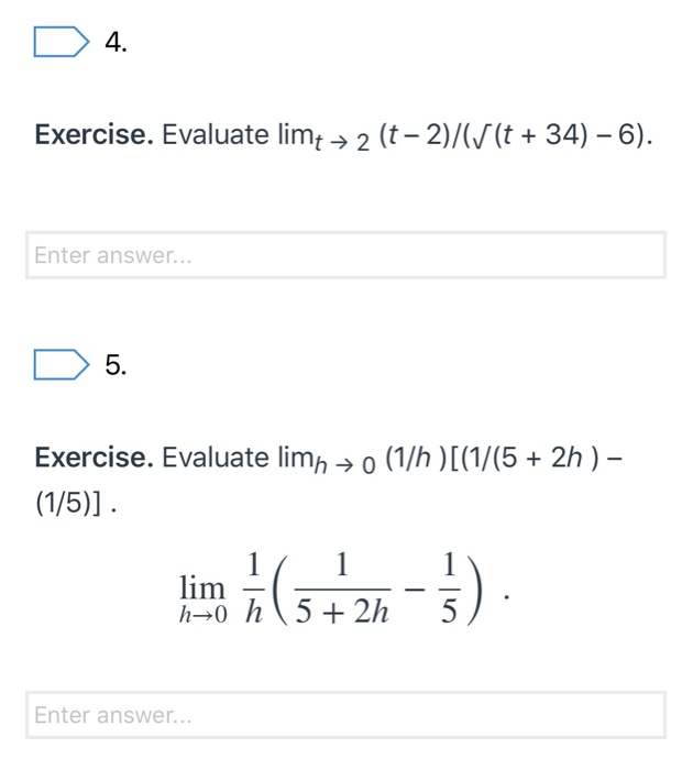 Solved D 1. Exercise. Evaluate limw 73 (W-3)/(2w2 - W- 15) W | Chegg.com Solved D 1. Exercise. Evaluate limw 73 (W-3)/(2w2 - W- 15) W | Chegg.com