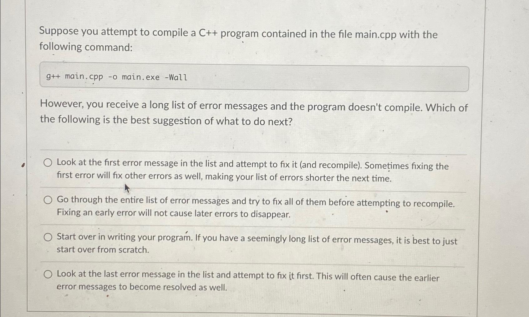 Solved Suppose you attempt to compile a C++ ﻿program | Chegg.com